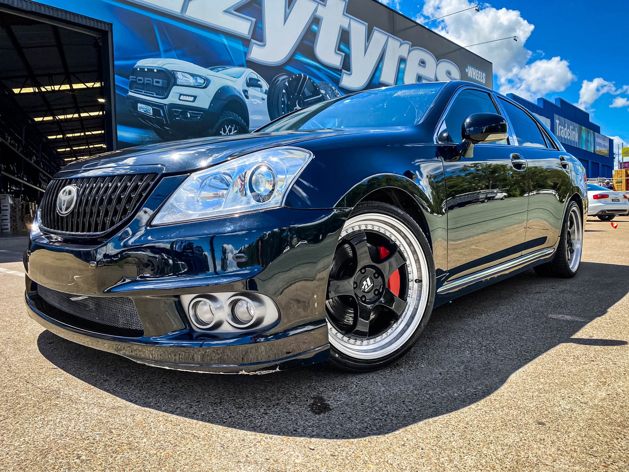 TOYOTA CROWN HUSSLA ZEN GLOSS BLACK CHROME RIVETS MACHINED LIP Wheel #10736