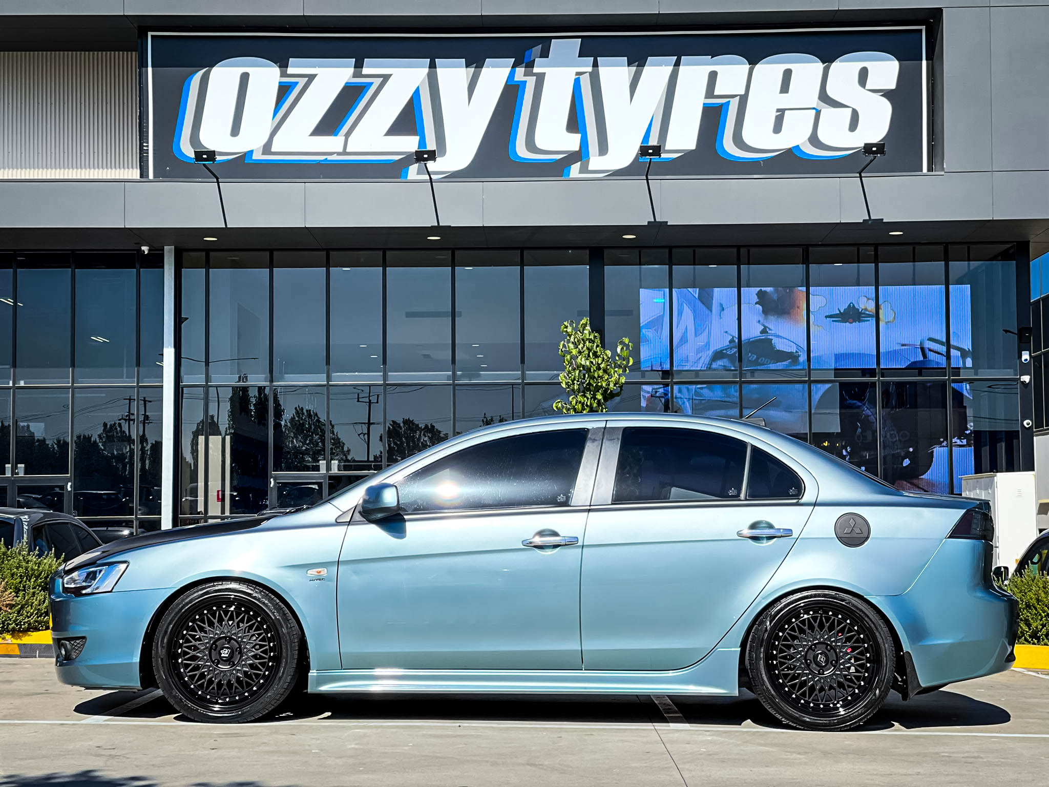 mitsubishi lancer avant garde m220 matte black gloss black lip wheel #11031