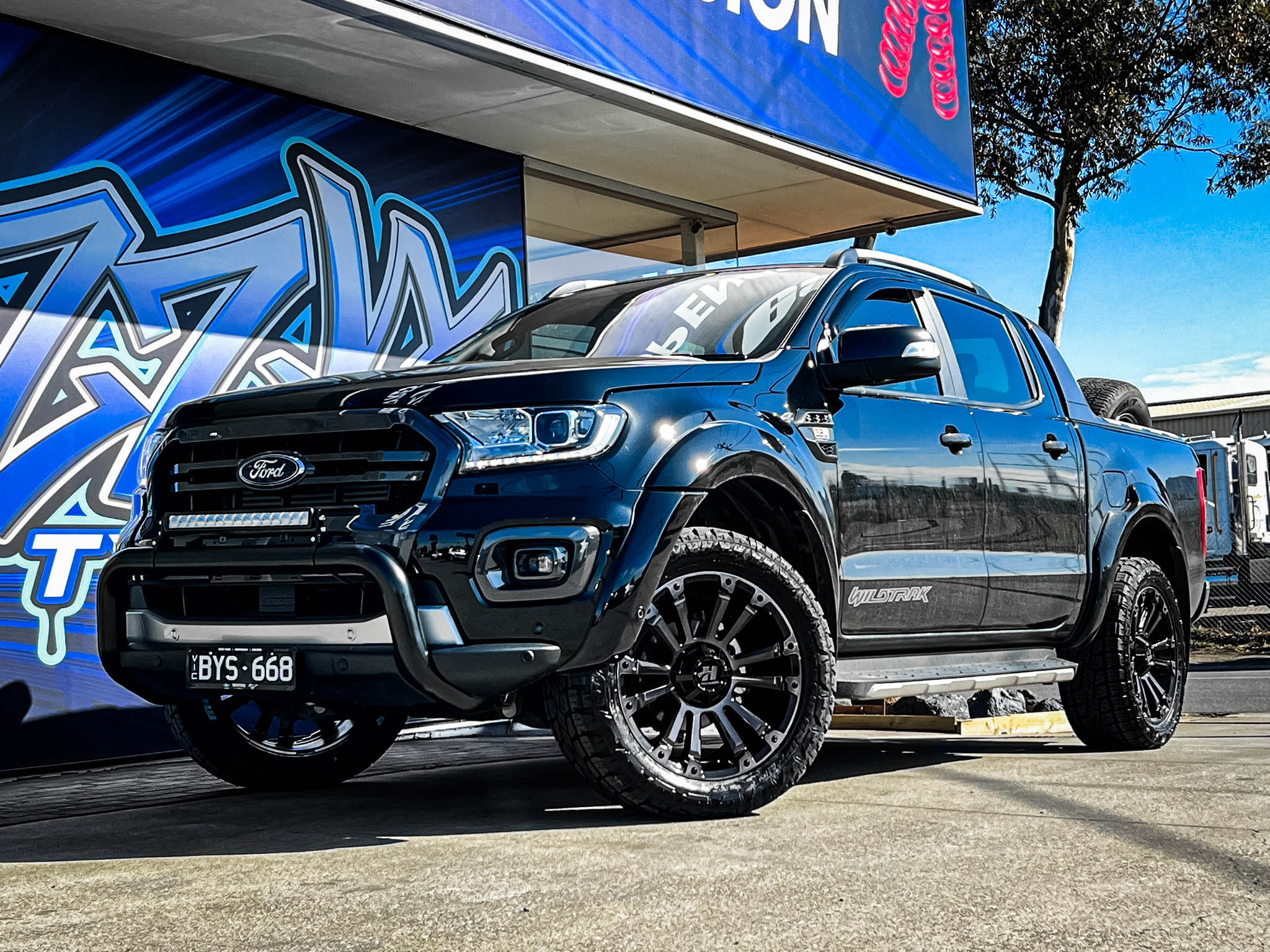 ford ranger hussla ambush gloss black dark tint face wheel #12348