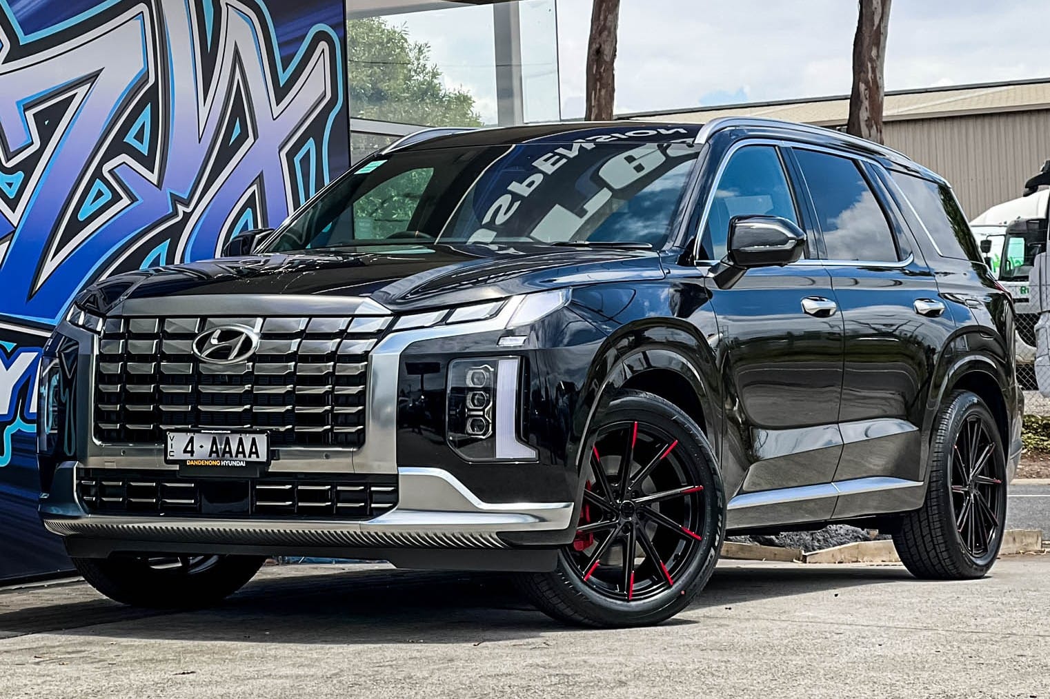 hyundai palisade hussla alz gloss black red tips wheel #12474