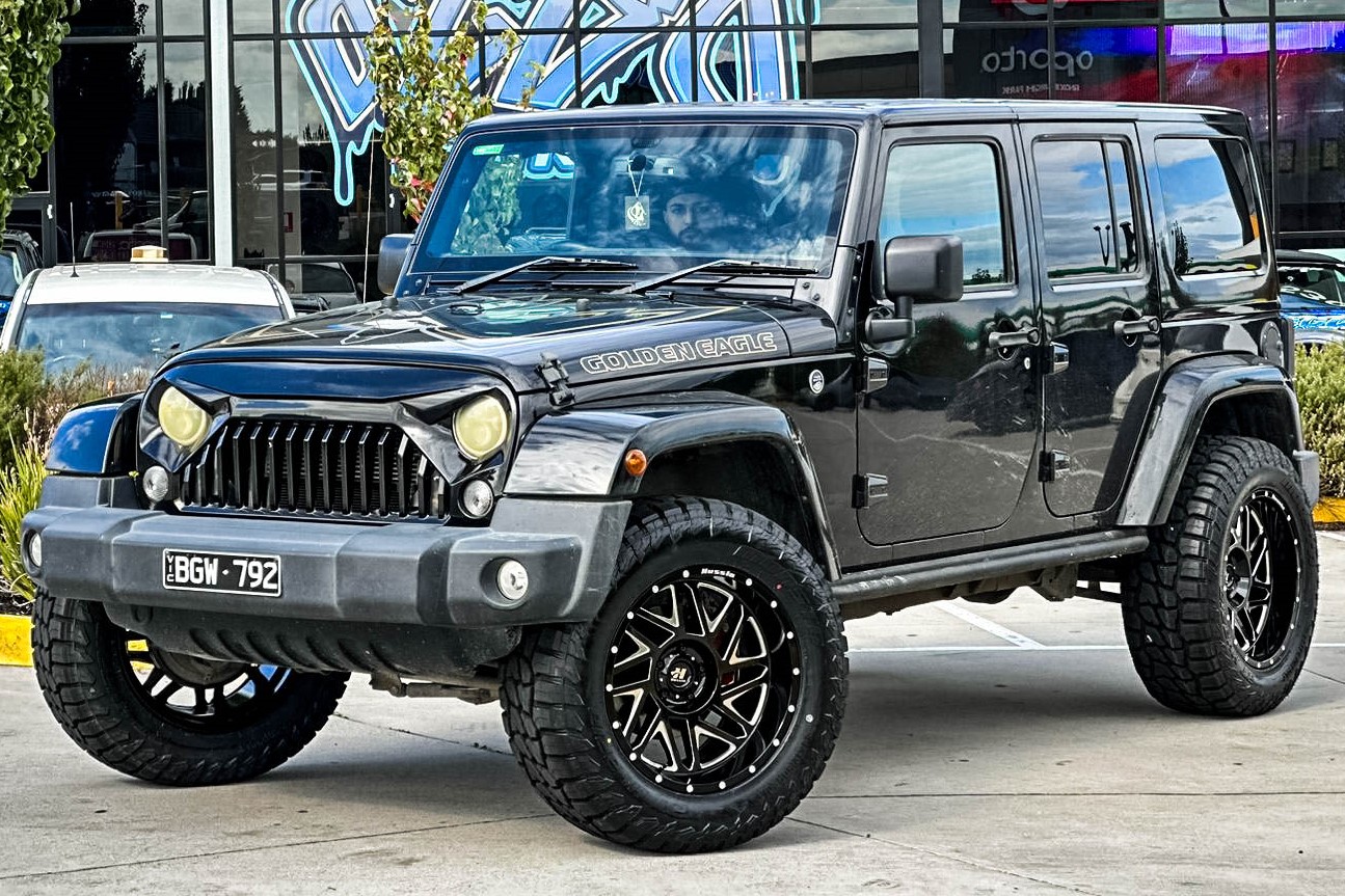 jeep wrangler hussla tomahawk gloss black milled wheel #12941