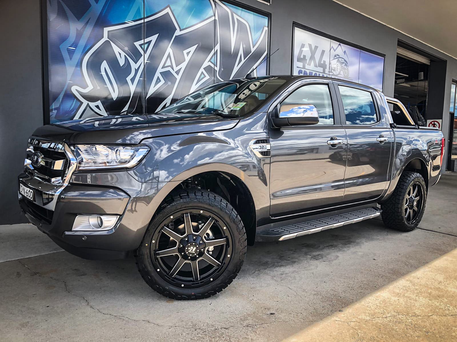 FORD RANGER HUSSLA STEALTH MATTE BLACK MILLED SPOKES #1661