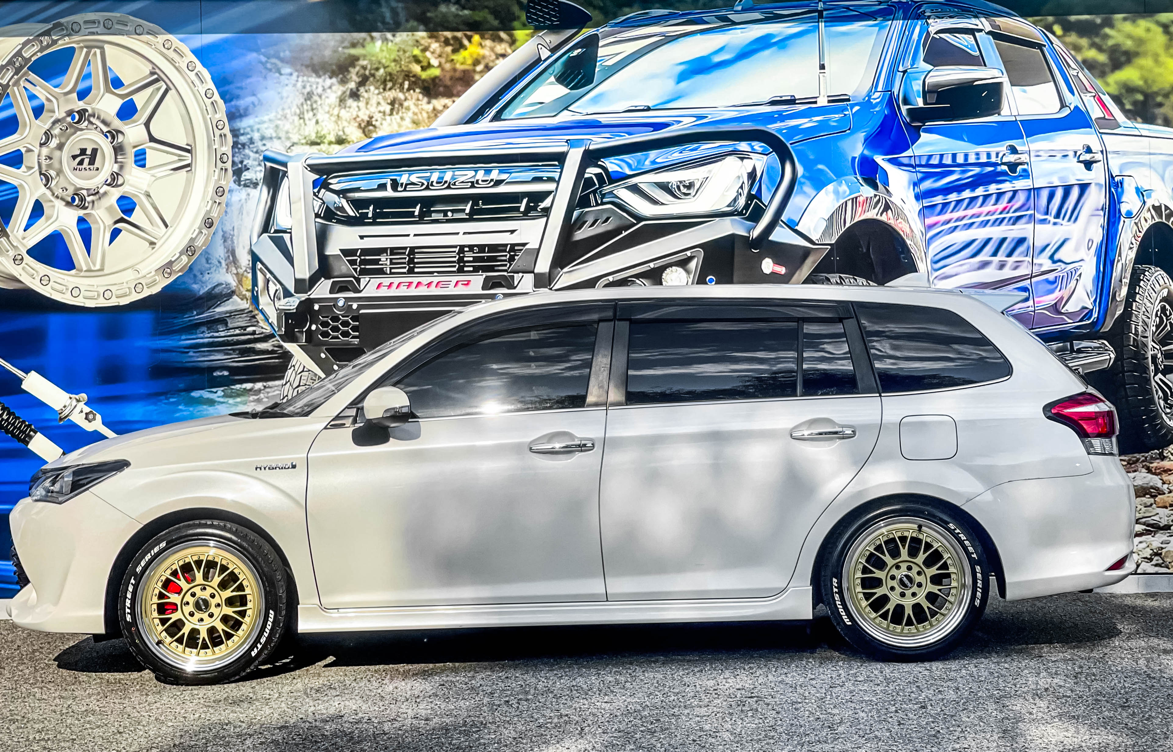 toyota corolla fielder hussla 021 gold machined lip wheel #16723