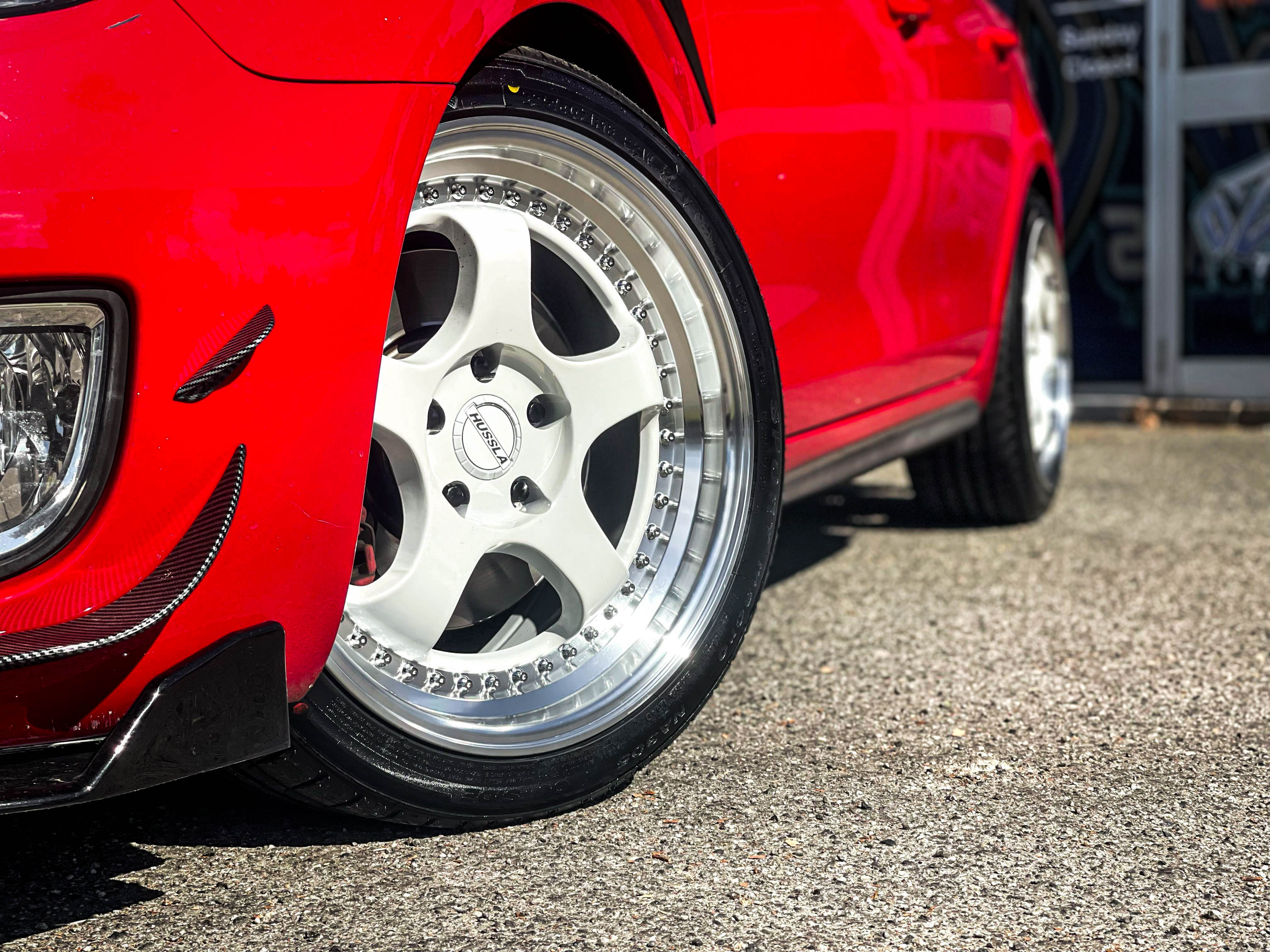 volkswagen golf hussla zen gloss white centre polished lip wheel #18476