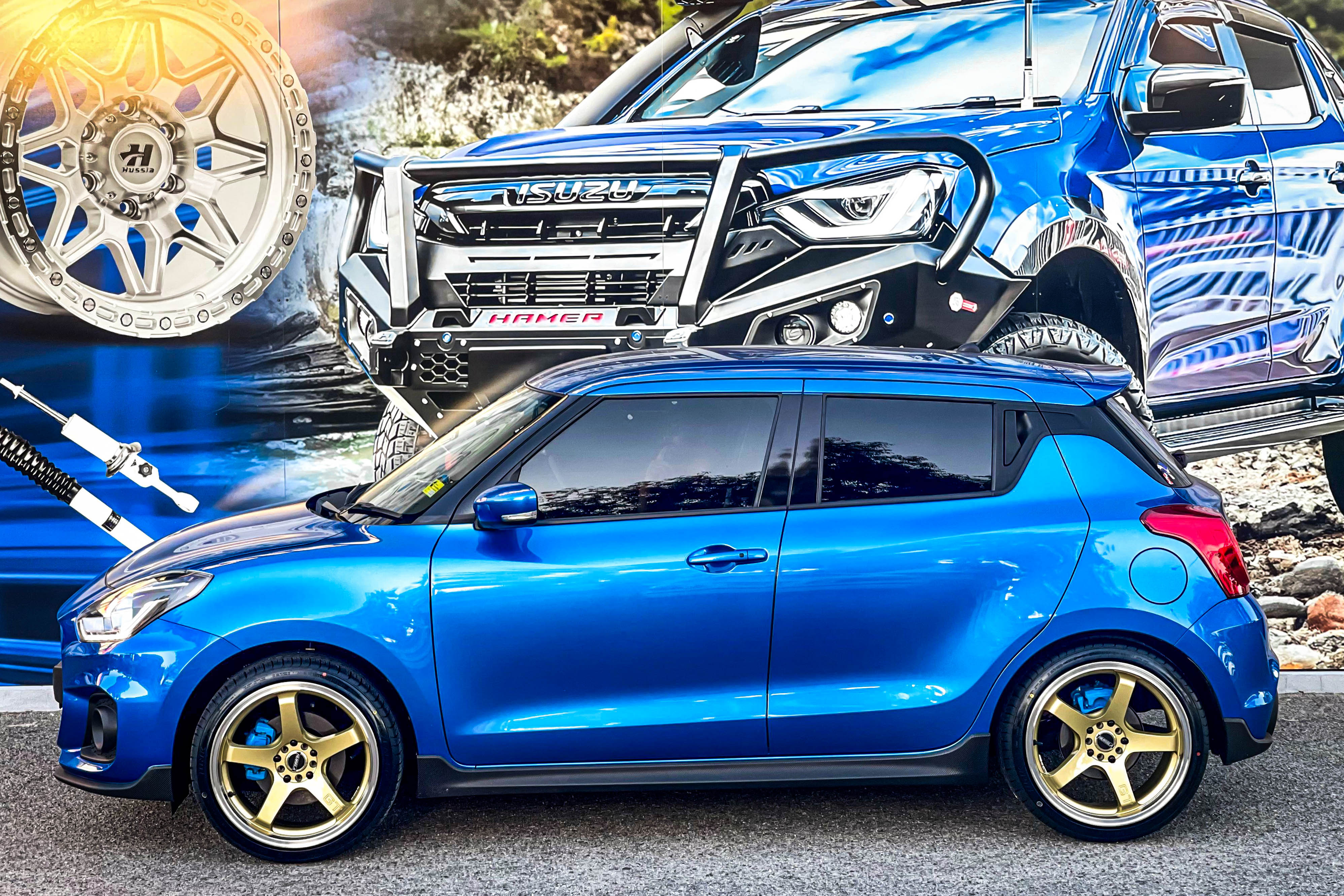 suzuki swift sport hussla gt gold polished lip wheel #19391