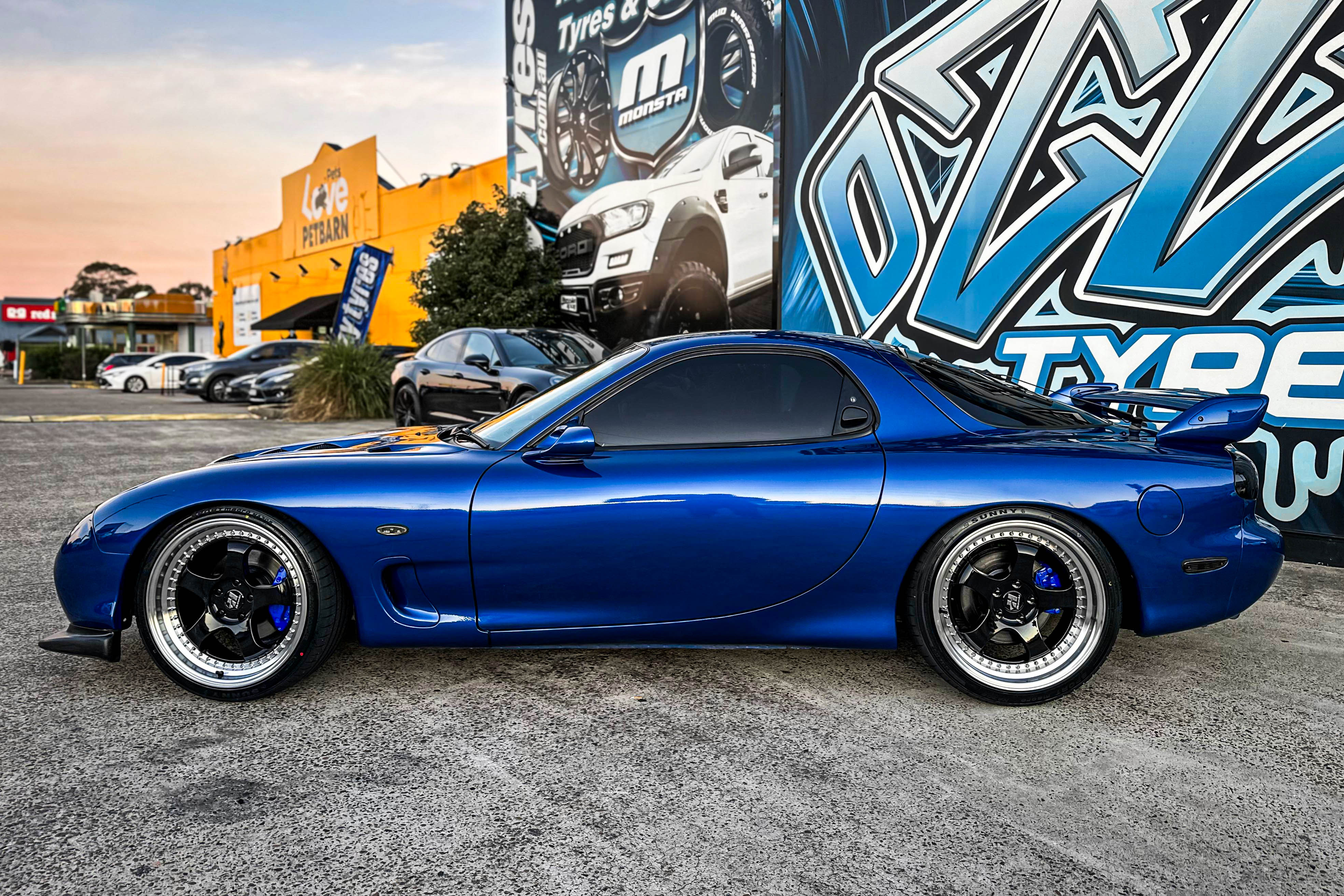 mazda rx-7 hussla zen gloss black chrome rivets machined lip wheel #19672