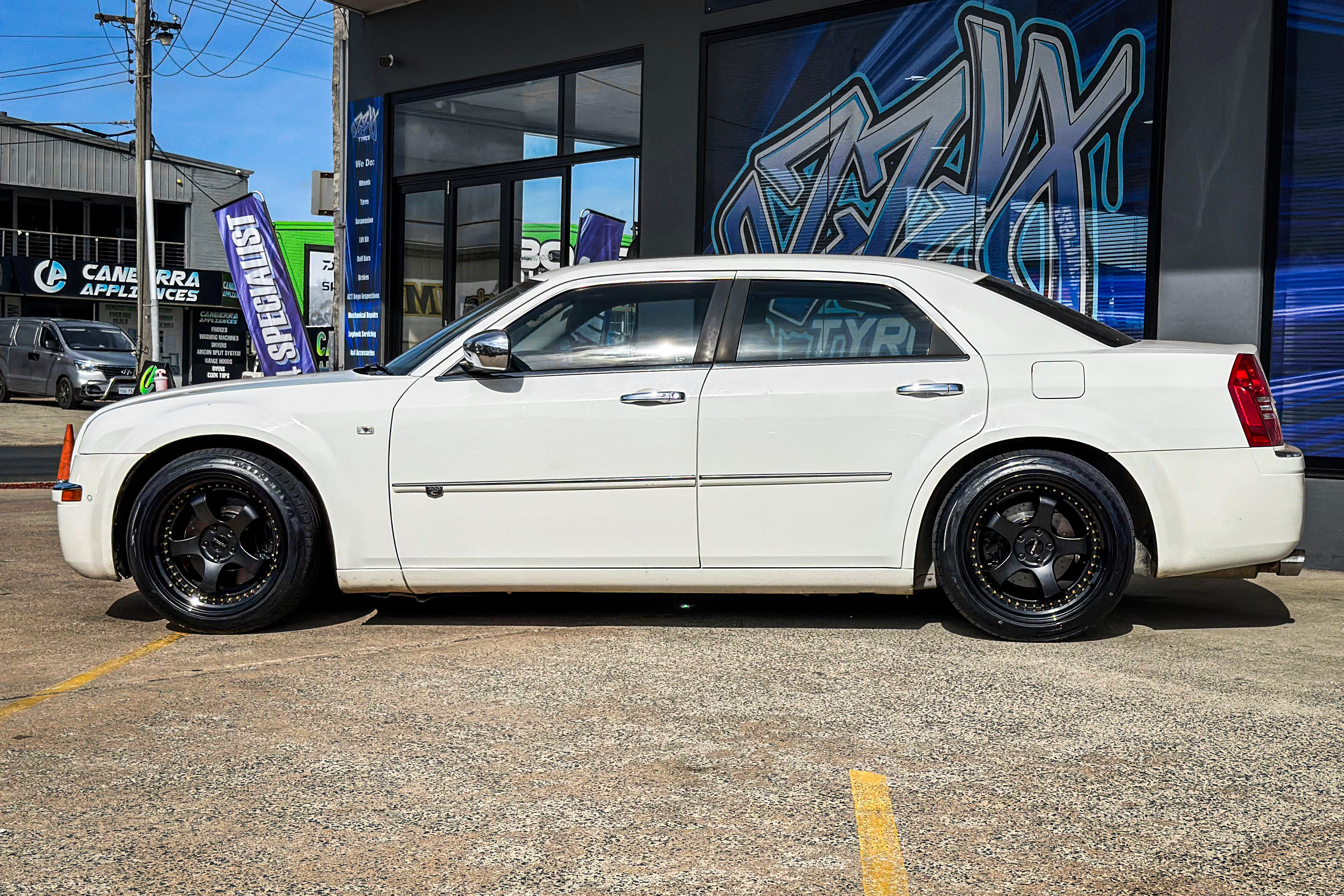 chrysler 300 hussla zen matte black gold rivets gloss black lip wheel ...