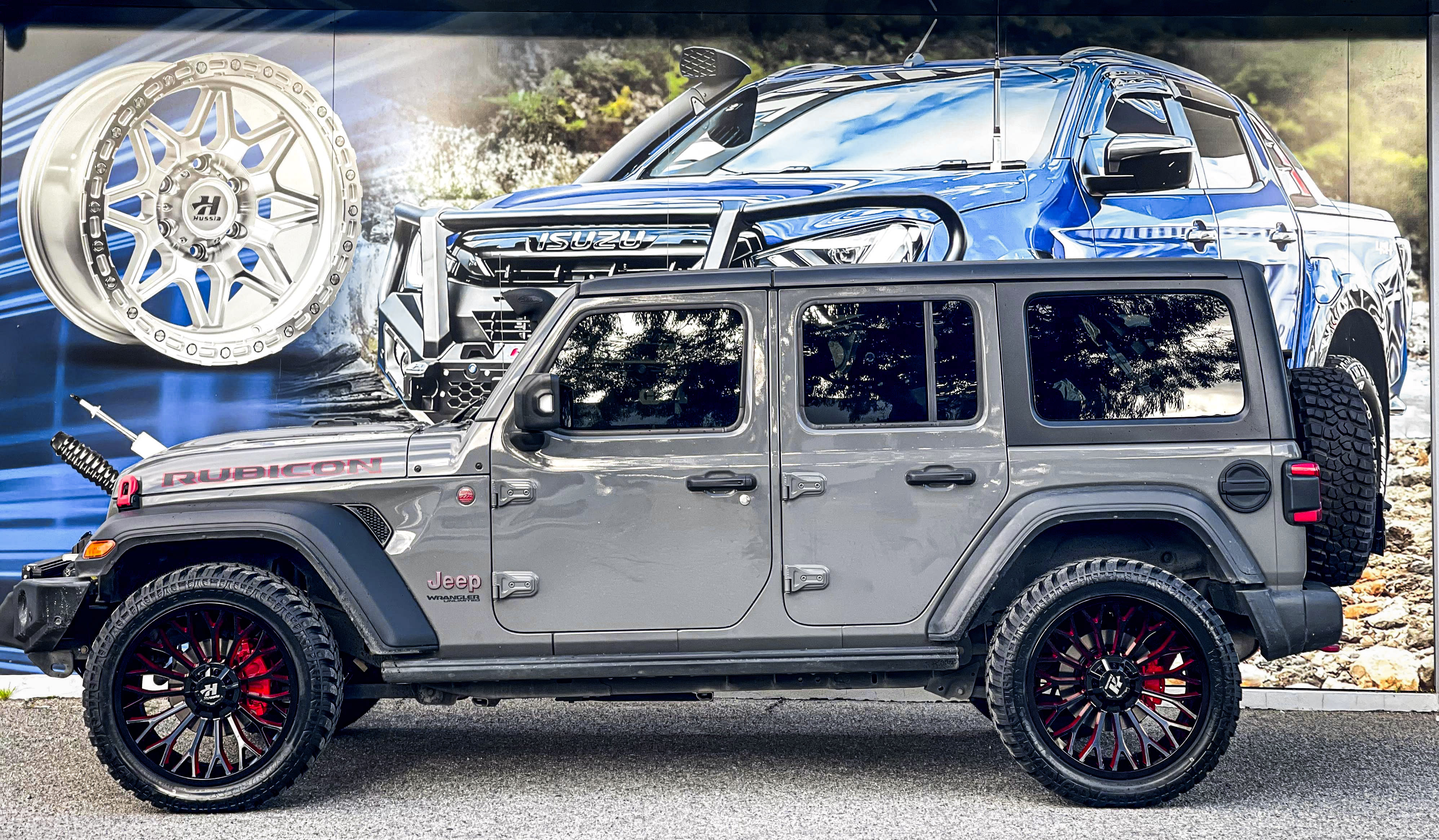 jeep wrangler hussla hybrid gloss black 313 blood red wheel #20767
