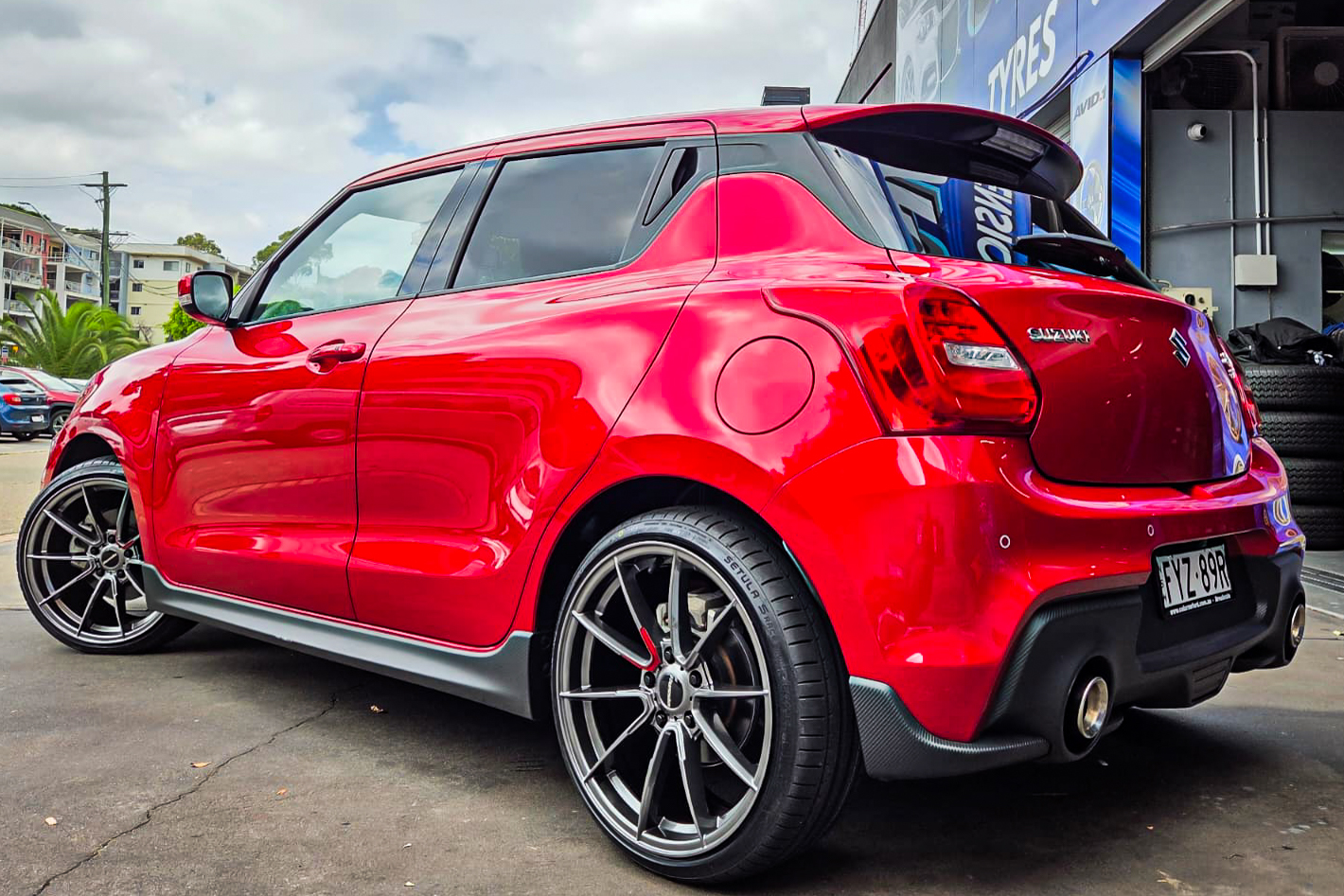 suzuki swift sport hussla zenki hyper diamond candy red accent wheel #22604