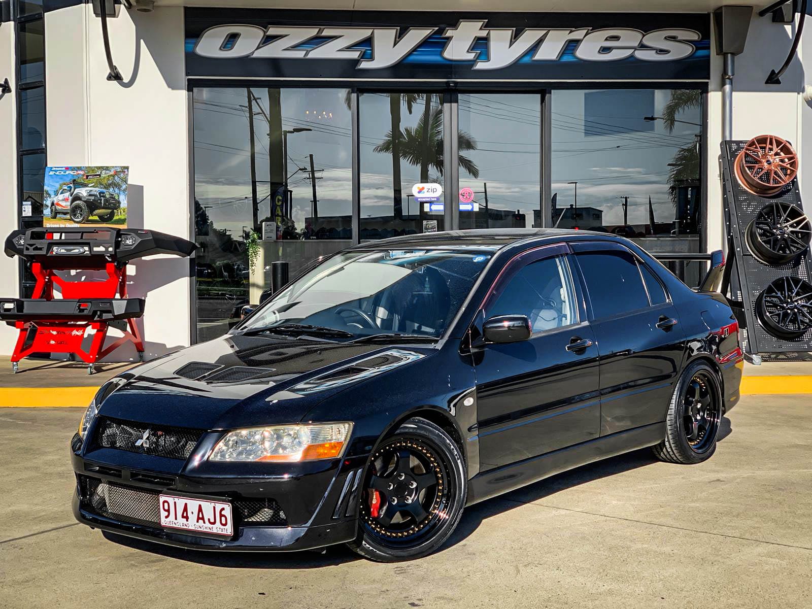 mitsubishi lancer evolution hussla zen matte black gold rivets gloss ...