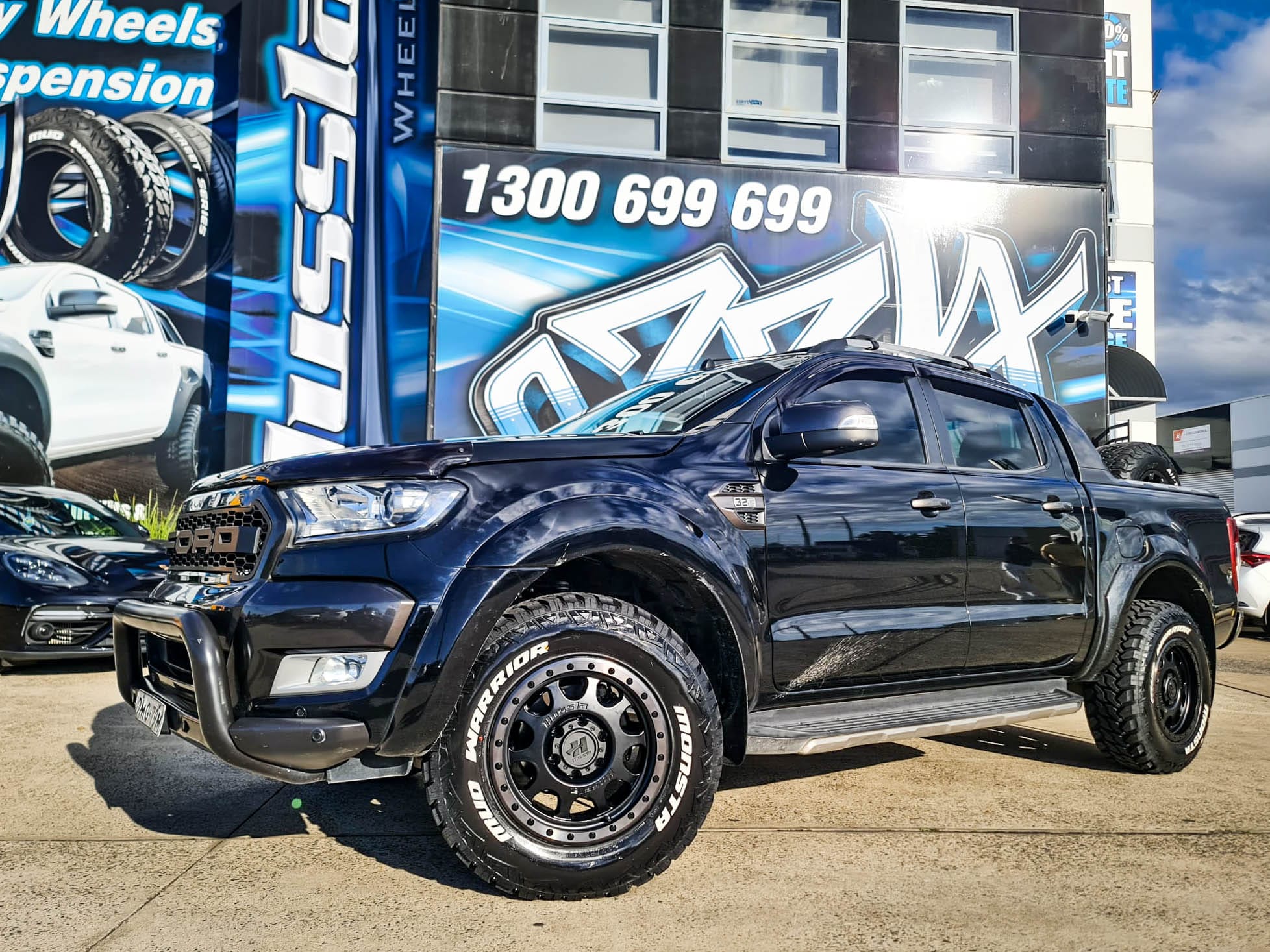 FORD RANGER HUSSLA RAPTOR MATTE BLACK DARK TINT LIP BLACK BOLTS Wheel #8824