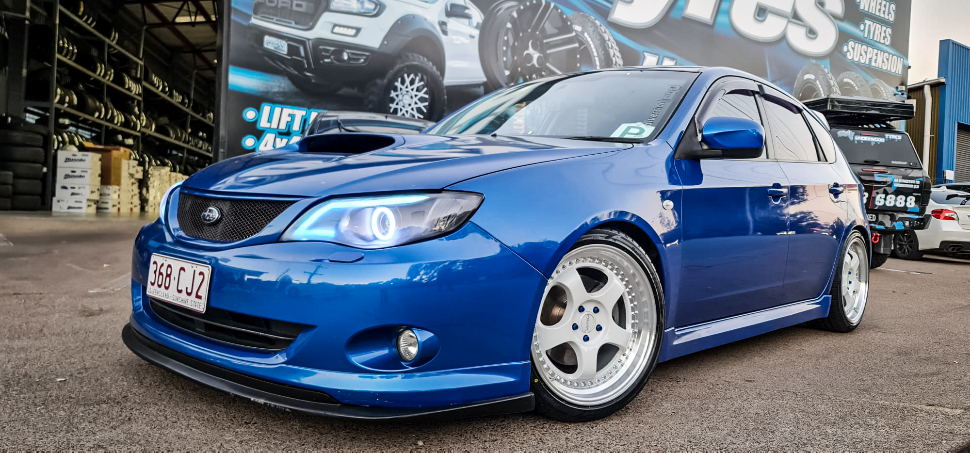 SUBARU IMPREZA WRX HUSSLA ZEN GLOSS WHITE CENTRE POLISHED LIP Wheel #9054